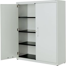 Mauser Flügeltürenschrank, HxB 1516 x 1200 mm, Stahlplatte, 3 Fachböden, lichtgrau / lichtgrau / lichtgrau