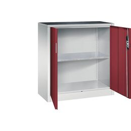 C+P Werkstatt-Beistellschrank mit Flügeltüren, Breite x Tiefe 930 x 400 mm, lichtgrau / rubinrot