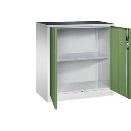 C+P Werkstatt-Beistellschrank mit Fl&uuml;gelt&uuml;ren, Breite x Tiefe 930 x 500 mm, lichtgrau / resedagr&uuml;n