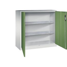 C+P Werkstatt-Beistellschrank mit Fl&uuml;gelt&uuml;ren, HxBxT 1200 x 1200 x 500 mm, lichtgrau / resedagr&uuml;n