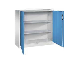 C+P Werkstatt-Beistellschrank mit Fl&uuml;gelt&uuml;ren, HxBxT 1200 x 1200 x 400 mm, lichtgrau / lichtblau