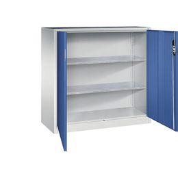 C+P Werkstatt-Beistellschrank mit Flügeltüren, HxBxT 1200 x 1200 x 500 mm, lichtgrau / enzianblau