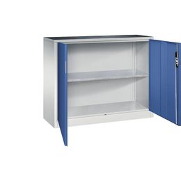 C+P Werkstatt-Beistellschrank mit Flügeltüren, Breite x Tiefe 1200 x 400 mm, lichtgrau / enzianblau