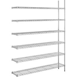 Stahldraht-Gitterregal, verchromt, Fachlast 100 kg, BxT 1520 x 360 mm, Anbauregal, Höhe 2180 mm, 6 Fachböden kaiserkraft