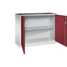 C+P Werkstatt-Beistellschrank mit Flügeltüren, Breite x Tiefe 1200 x 500 mm, lichtgrau / rubinrot