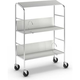 HelgeNyberg Aktenordnerwagen mit Ablageboden, verchromt, 3 Etagen, LxBxH 800 x 340 x 1060 mm, grau