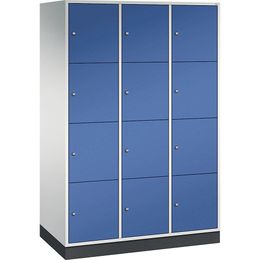 C+P 4er-Schlie&szlig;fachschrank Intro, 3 Abteile, lichtgrau / enzianblau, BxT 1220 x 600 mm