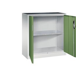 C+P Werkstatt-Beistellschrank mit Fl&uuml;gelt&uuml;ren, Breite x Tiefe 930 x 400 mm, lichtgrau / resedagr&uuml;n