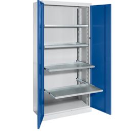 eurokraft pro Materialschrank, Breite 950 mm, 4 Ausziehböden, Tür enzianblau