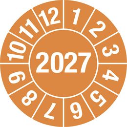Prüfplakette, Jahreszahl 4-stellig, Dokumentenfolie, Ø 25 mm, VE 10 Stk, 2027, orange kaiserkraft
