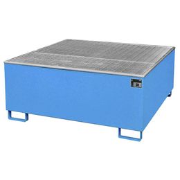 eurokraft pro Stahl-Auffangwanne mit PE-Einsatz, 1000 l, f&uuml;r 1 x IBC/KTC, LxBxH 1475 x 1475 x 630 mm, blau lackiert