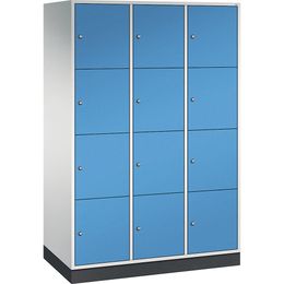 C+P 4er-Schlie&szlig;fachschrank Intro, 3 Abteile, lichtgrau / lichtblau, BxT 1220 x 600 mm