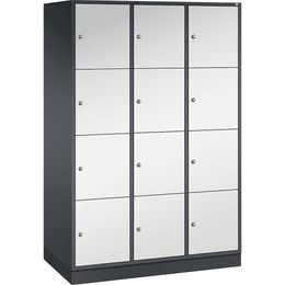 C+P 4er-Schlie&szlig;fachschrank Intro, 3 Abteile, schwarzgrau / lichtgrau, BxT 1220 x 600 mm