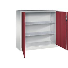 C+P Werkstatt-Beistellschrank mit Flügeltüren, HxBxT 1200 x 1200 x 400 mm, lichtgrau / rubinrot