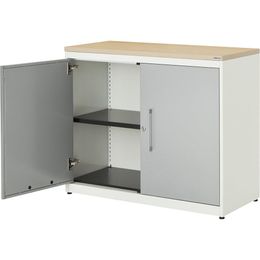 Mauser Flügeltürenschrank, HxB 830 x 1000 mm, Kunststoffplatte, 1 Fachboden, reinweiß / weißaluminium / Ahorn