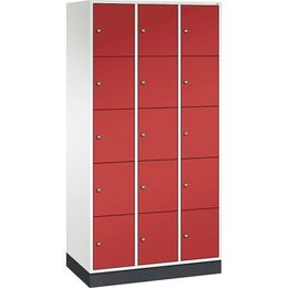 C+P 5er-Schlie&szlig;fachschrank Intro, 3 Abteile, reinwei&szlig; / feuerrot, BxT 920 x 500 mm