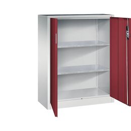 C+P Werkstatt-Beistellschrank mit Fl&uuml;gelt&uuml;ren, HxBxT 1200 x 930 x 400 mm, lichtgrau / rubinrot
