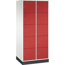 C+P 5er-Schlie&szlig;fachschrank Intro, 2 Abteile, reinwei&szlig; / feuerrot, BxT 820 x 600 mm