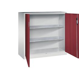 C+P Werkstatt-Beistellschrank mit Flügeltüren, HxBxT 1200 x 1200 x 500 mm, lichtgrau / rubinrot