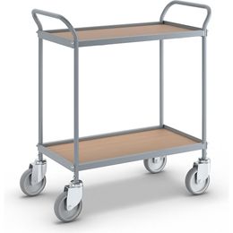 eurokraft pro Servierwagen, Etagenhöhe 530 mm, 2 Etagen, mit 4 Lenkrollen, Rad-Ø 125 mm