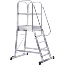 eurokraft pro Alu-Podestleiter, einseitig begehbar, fahrbar, 5 Stufen