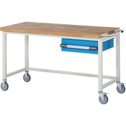 eurokraft pro Fahrbare Werkbank Serie 8000, Gestellbauweise, 1 Hängeschublade, BxT 1500 x 700 mm