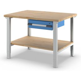 eurokraft pro Werkbank, Baukastensystem Serie 7000, 1 Schublade, 1 Ablageboden, BxT 1250 x 900 mm