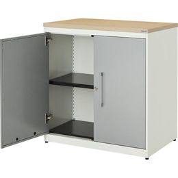 Mauser Fl&uuml;gelt&uuml;renschrank, HxB 830 x 800 mm, Kunststoffplatte, 1 Fachboden, reinwei&szlig; / wei&szlig;aluminium / Ahorn