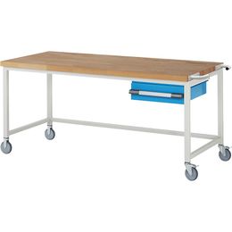 eurokraft pro Fahrbare Werkbank Serie 8000, Gestellbauweise, 1 Hängeschublade, BxT 2000 x 900 mm