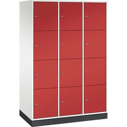 C+P 4er-Schlie&szlig;fachschrank Intro, 3 Abteile, reinwei&szlig; / feuerrot, BxT 1220 x 600 mm