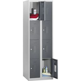 eurokraft basic 4er-Schlie&szlig;fachschrank Amsterdam, 2 Abteile, lichtgrau / basaltgrau, B 600 mm, 8 F&auml;cher, Zylinderschloss
