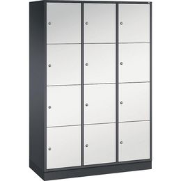 C+P 4er-Schlie&szlig;fachschrank Intro, 3 Abteile, schwarzgrau / lichtgrau, BxT 1220 x 500 mm