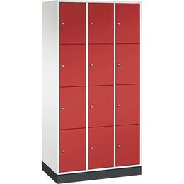 C+P 4er-Schlie&szlig;fachschrank Intro, 3 Abteile, reinwei&szlig; / feuerrot, BxT 920 x 500 mm