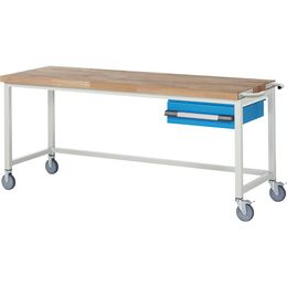 eurokraft pro Fahrbare Werkbank Serie 8000, Gestellbauweise, 1 Hängeschublade, BxT 2000 x 700 mm