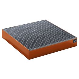 Paletten-Auffangwanne, LxBxH 1200 x 1200 x 185 mm, orange RAL 2000, mit Gitterrost kaiserkraft