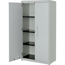 Mauser Flügeltürenschrank, HxB 1516 x 800 mm, Stahlplatte, 3 Fachböden, lichtgrau / lichtgrau / lichtgrau