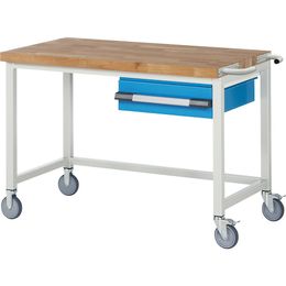 eurokraft pro Fahrbare Werkbank Serie 8000, Gestellbauweise, 1 Hängeschublade, BxT 1250 x 700 mm