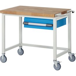 eurokraft pro Fahrbare Werkbank Serie 8000, Gestellbauweise, 1 Hängeschublade, BxT 1000 x 700 mm