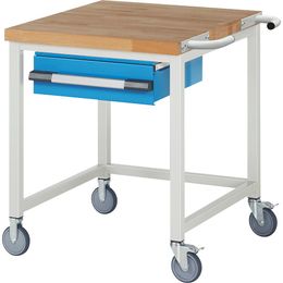 eurokraft pro Fahrbare Werkbank Serie 8000, Gestellbauweise, 1 Hängeschublade, BxT 750 x 900 mm
