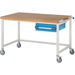 eurokraft pro Fahrbare Werkbank Serie 8000, Gestellbauweise, 1 Hängeschublade, BxT 1500 x 900 mm