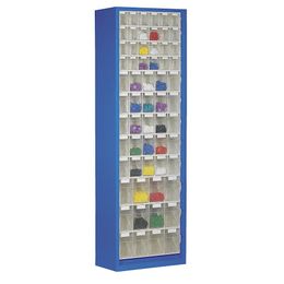 Magazinschrank aus Stahlblech, mit 61 transparenten Klappk&auml;sten, enzianblau kaiserkraft
