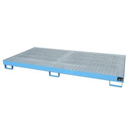 eurokraft pro Regal-Bodenwanne, 246 l Auffangvolumen, LxBxH 2650 x 1300 x 210 mm, mit Gitterrost, blau lackiert