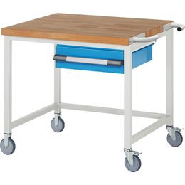 eurokraft pro Fahrbare Werkbank Serie 8000, Gestellbauweise, 1 Hängeschublade, BxT 1000 x 900 mm