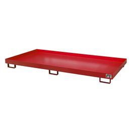 eurokraft pro Regal-Bodenwanne, 246 l Auffangvolumen, LxBxH 2650 x 1300 x 210 mm, ohne Gitterrost, rot lackiert
