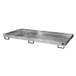 eurokraft pro Regal-Bodenwanne, 246 l Auffangvolumen, LxBxH 2650 x 1300 x 210 mm, ohne Gitterrost, feuerverzinkt