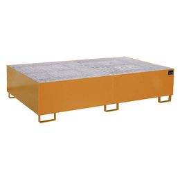 eurokraft pro Regal-Bodenwanne, 1000 l Auffangvolumen, LxBxH 2150 x 1300 x 505 mm, mit Gitterrost, orange lackiert