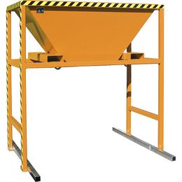 eurokraft pro Bef&uuml;lltrichter, LxBxH 1700 x 1980 x 2050 mm, mit mobilem St&auml;nder, gelborange