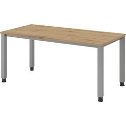 eurokraft pro Schreibtisch, 4-Fu&szlig;-Gestell, Breite 1600 mm, alusilber / Asteiche
