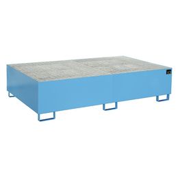 eurokraft pro Regal-Bodenwanne, 1000 l Auffangvolumen, LxBxH 2150 x 1300 x 505 mm, mit Gitterrost, blau lackiert