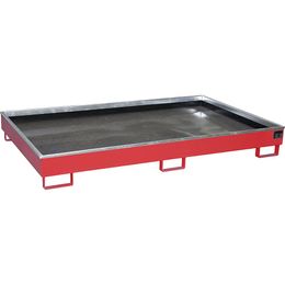 eurokraft pro Regal-Bodenwanne mit PE-Einsatz, 1000 l Auffangvolumen, LxBxH 2165 x 1315 x 510 mm, rot, ab 3 Stk